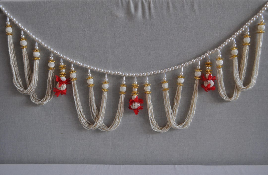 White Beaded Toran: Indian Door Hanging, Temple Decor, Bandarwal - Etsy