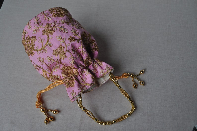Red and Gold Embroidered Silk Potali Bag: Indian Wedding Favor, Indian ...
