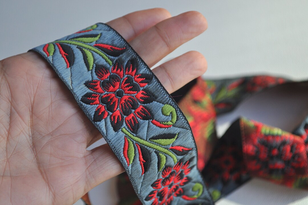 Gray Flower Lace, Indian Saree Border, Resham Border, Embroidered Lace ...