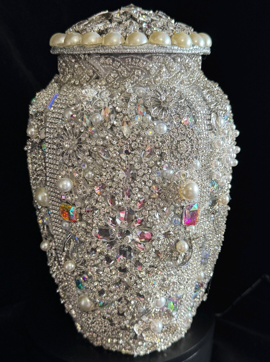 Cremation Urn in Pearls and Silver Rhinestones - Etsy
