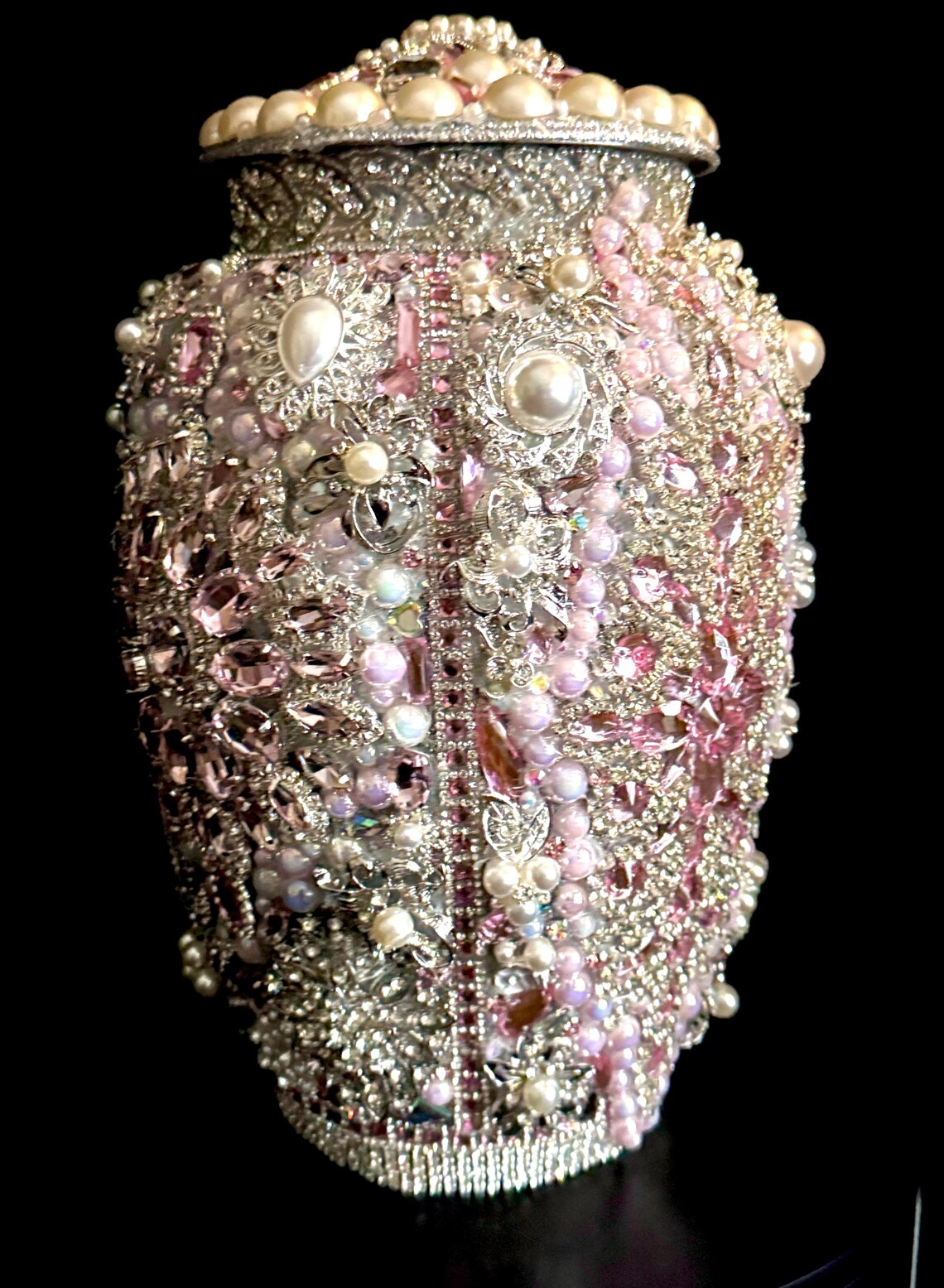 Urn in Pink, Pearls and Rhinestones for Cremation - Etsy