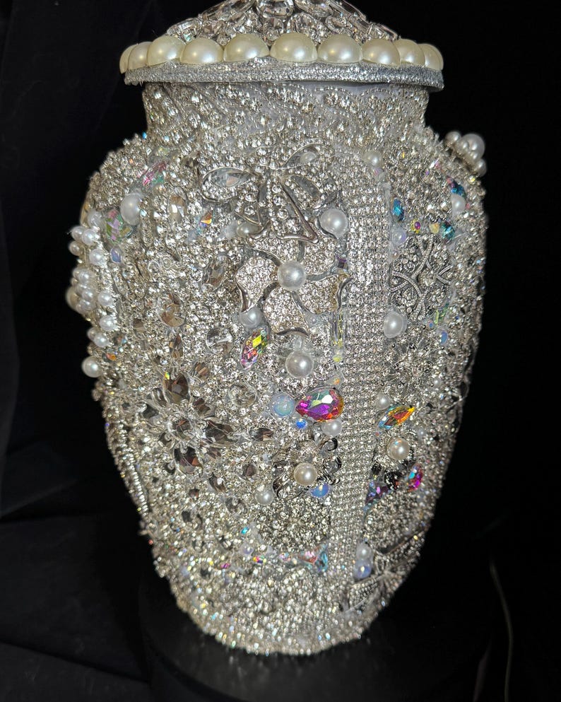 Cremation Urn in Pearls and Silver Rhinestones - Etsy