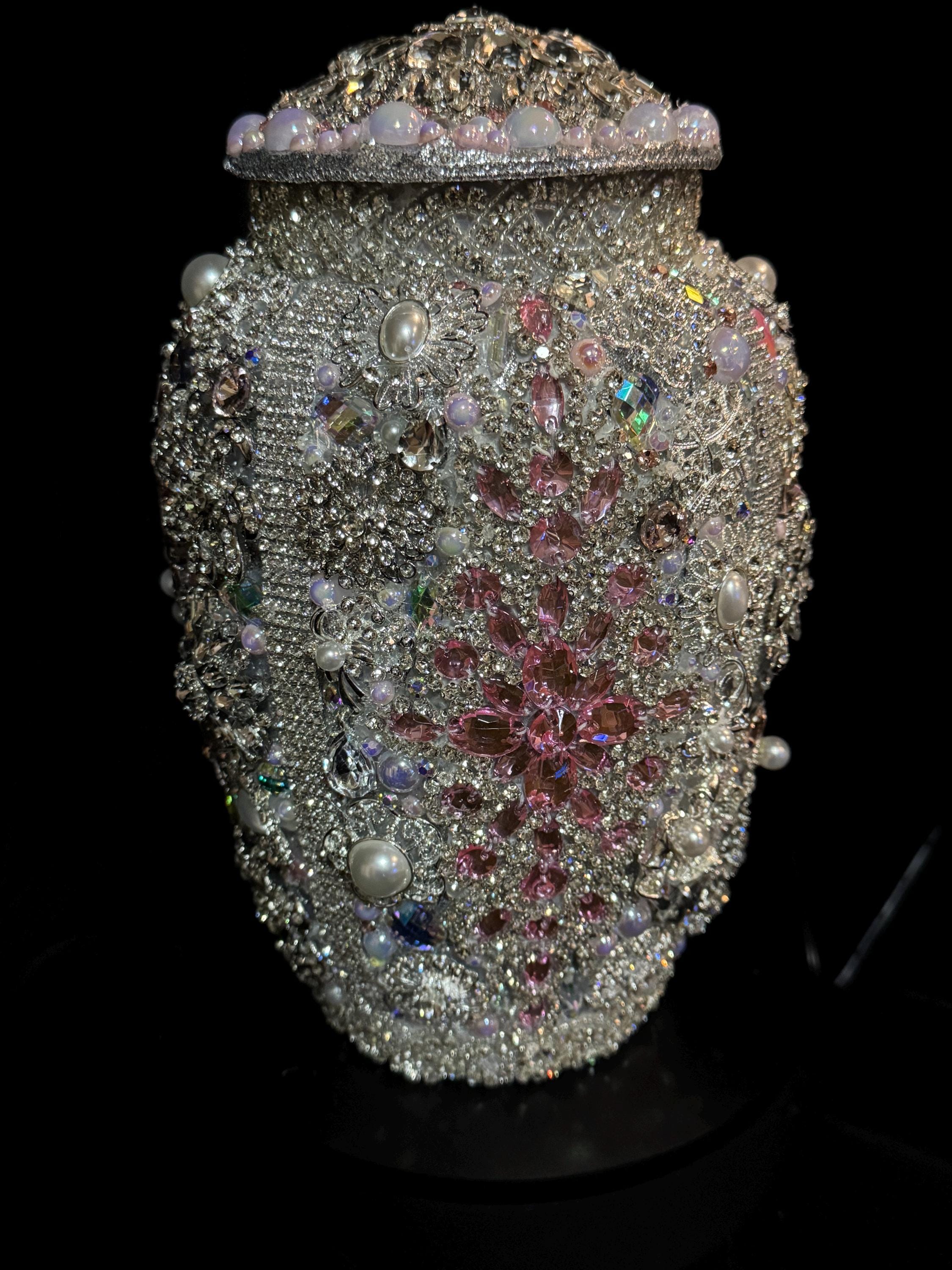 Urn in Pink, Pearls and Rhinestones for Cremation - Etsy