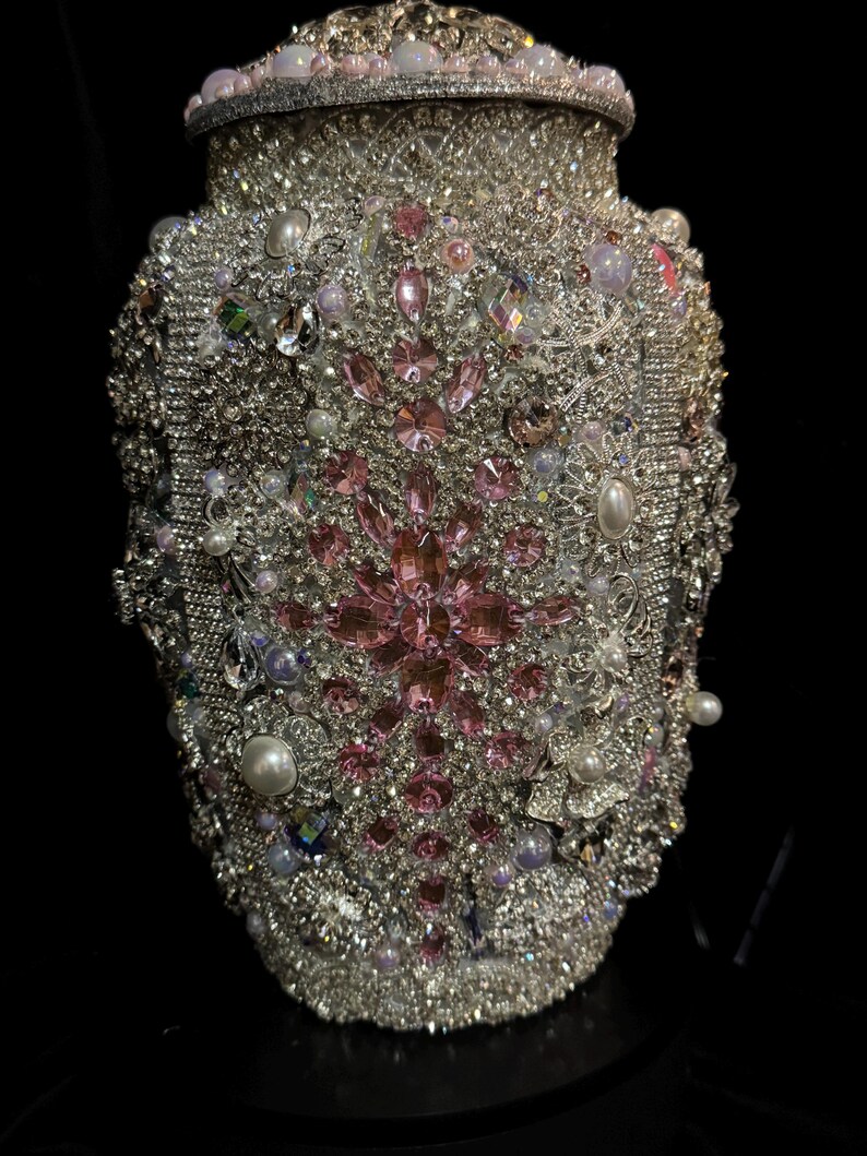 Urn in Pink, Pearls and Rhinestones for Cremation - Etsy