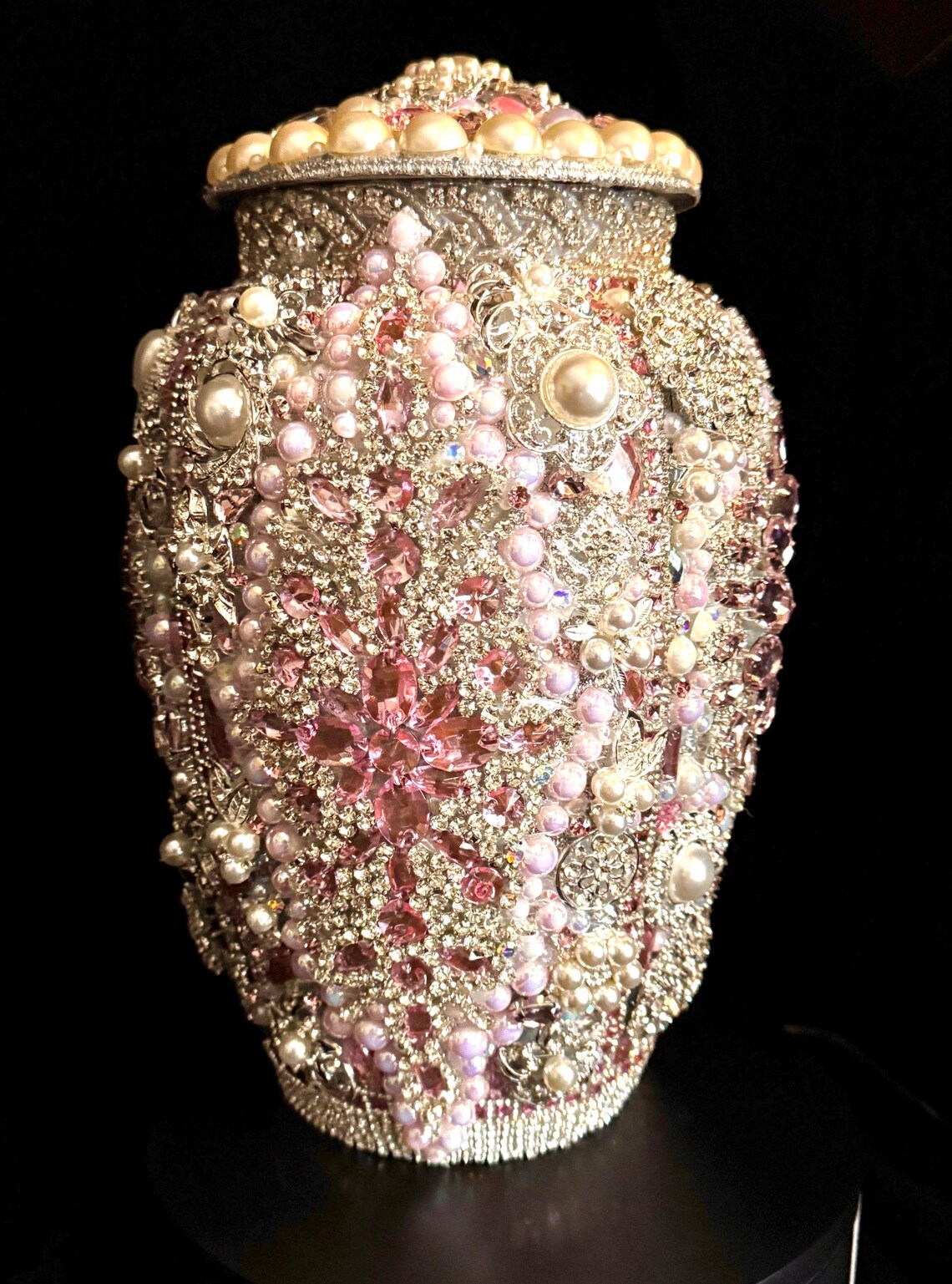 Urn in Pink, Pearls and Rhinestones for Cremation - Etsy