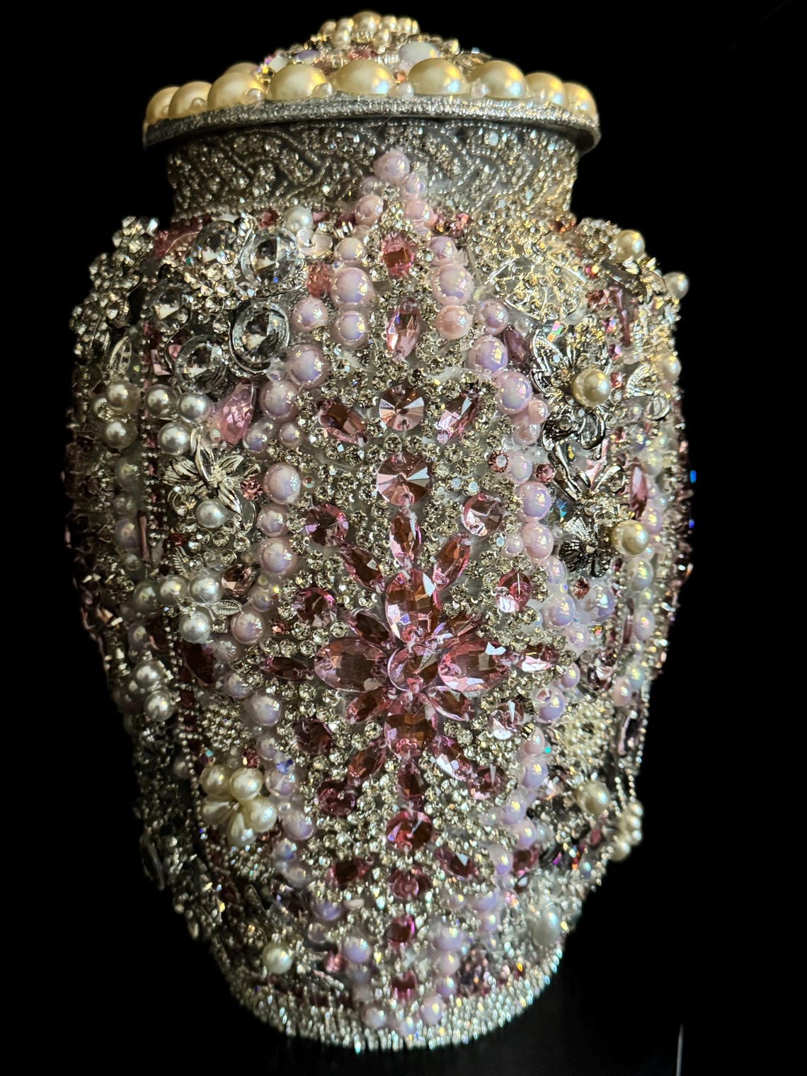 Urn in Pink, Pearls and Rhinestones for Cremation - Etsy