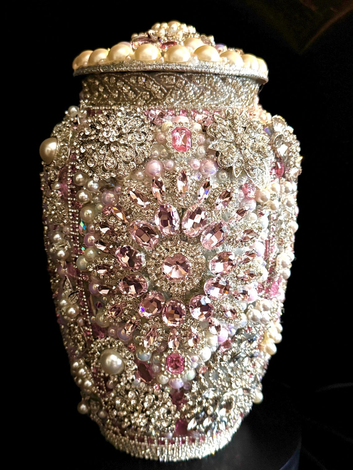 Urn in Pink, Pearls and Rhinestones for Cremation - Etsy