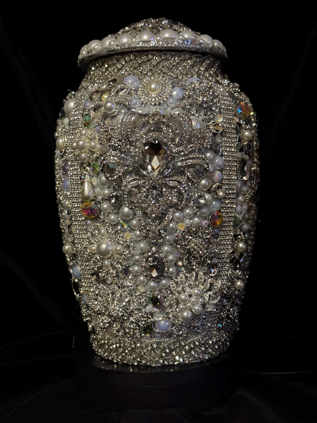 Cremation Urn in Pearls and Silver Rhinestones - Etsy