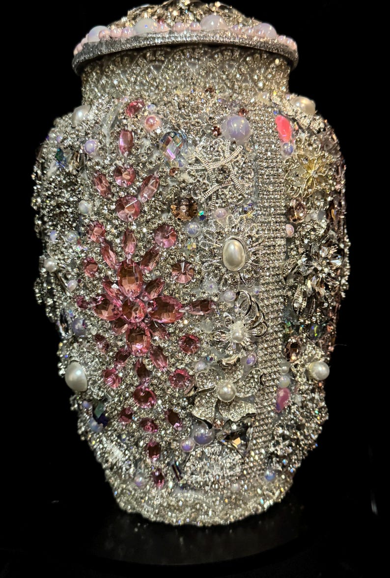 Urn in Pink, Pearls and Rhinestones for Cremation - Etsy