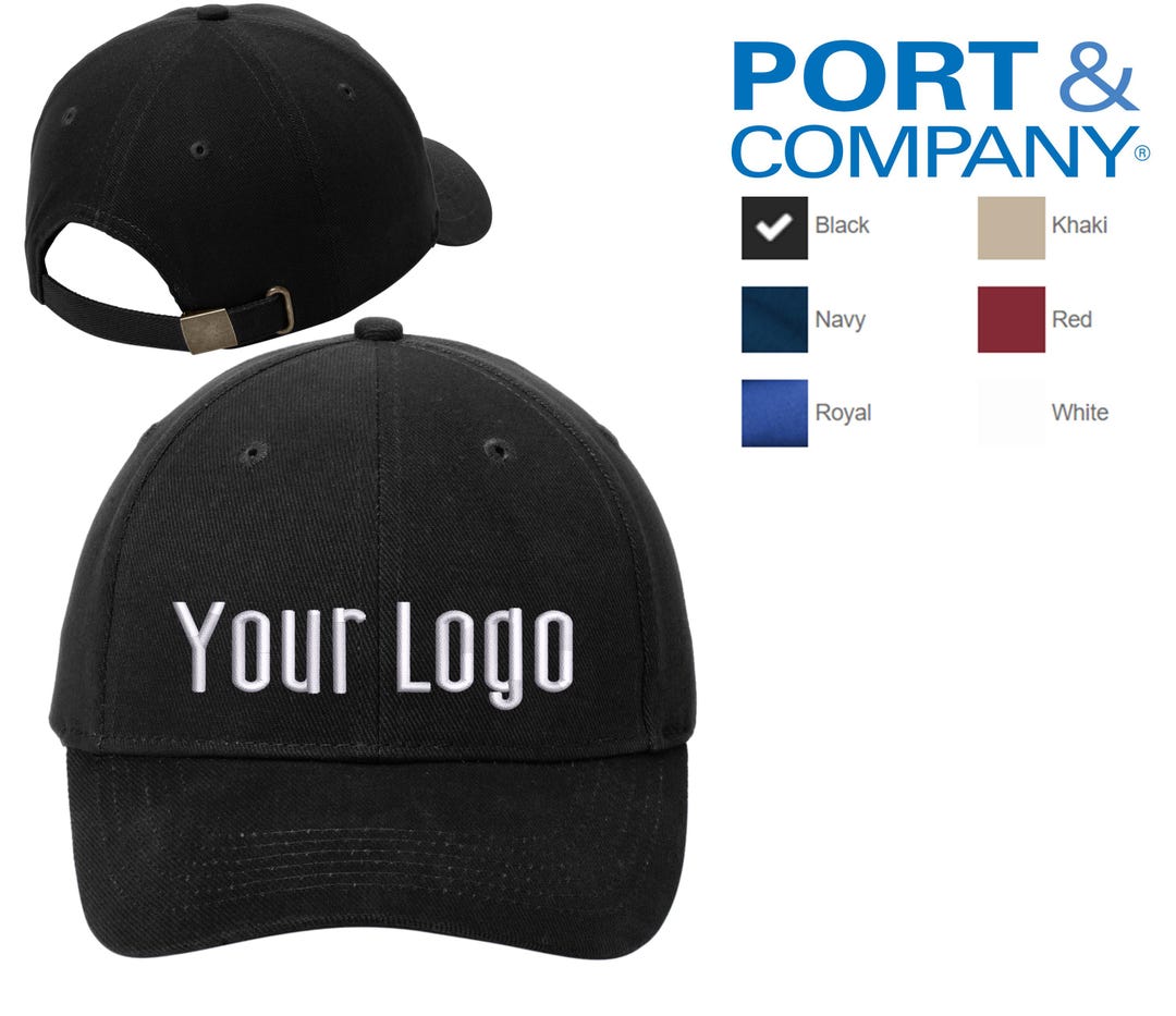 Custom Embroidered Baseball Cap - Port & Company Brushed Twill Hat CP82 ...