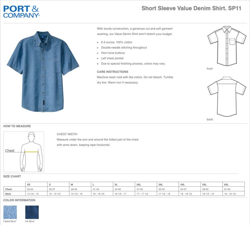 Port & Company® Short Sleeve Value Denim Shirt SP11 / Custom | Etsy