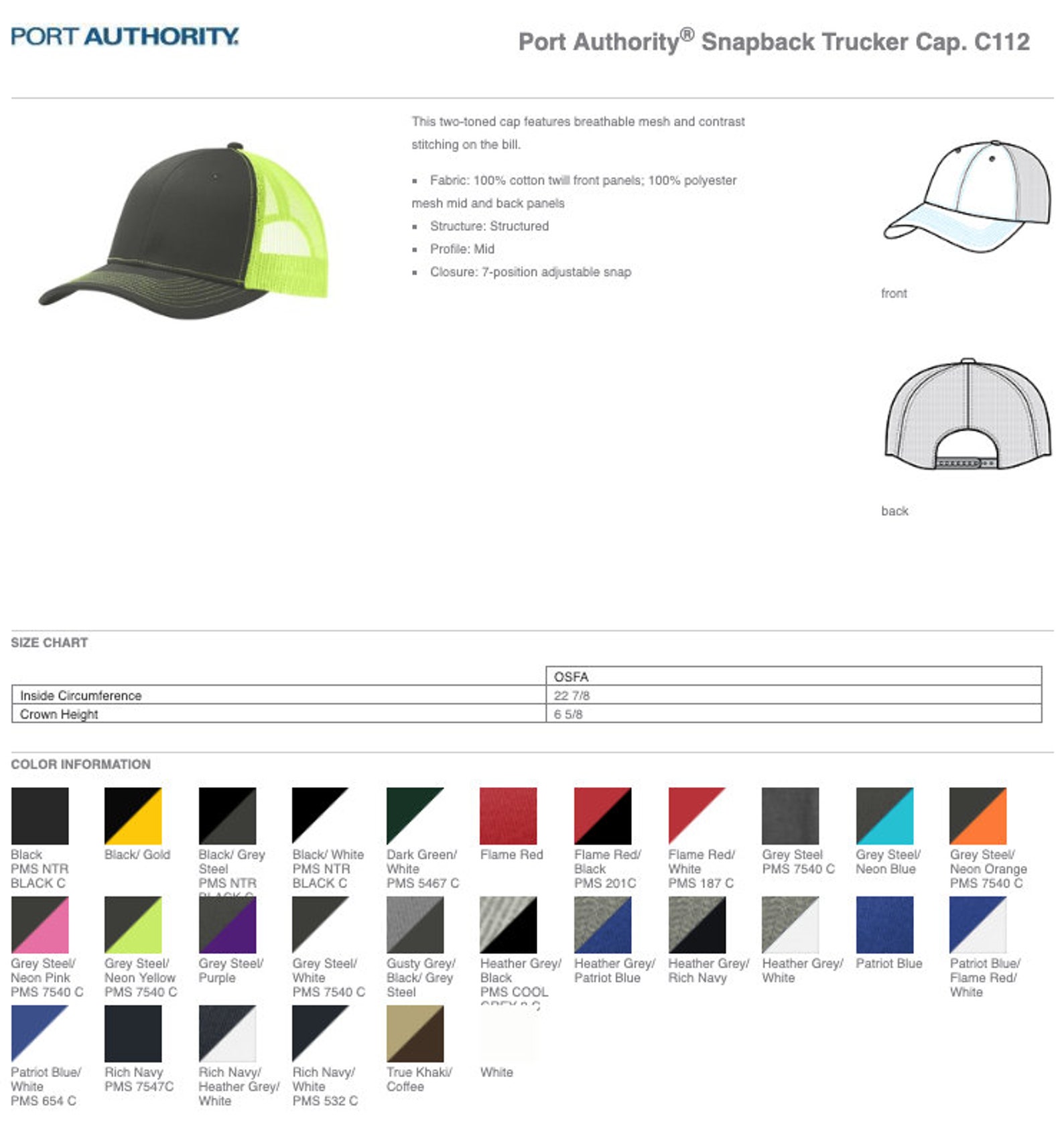 Port Authority Snapback Trucker Cap C112/ Custom Trucker Hats - Etsy