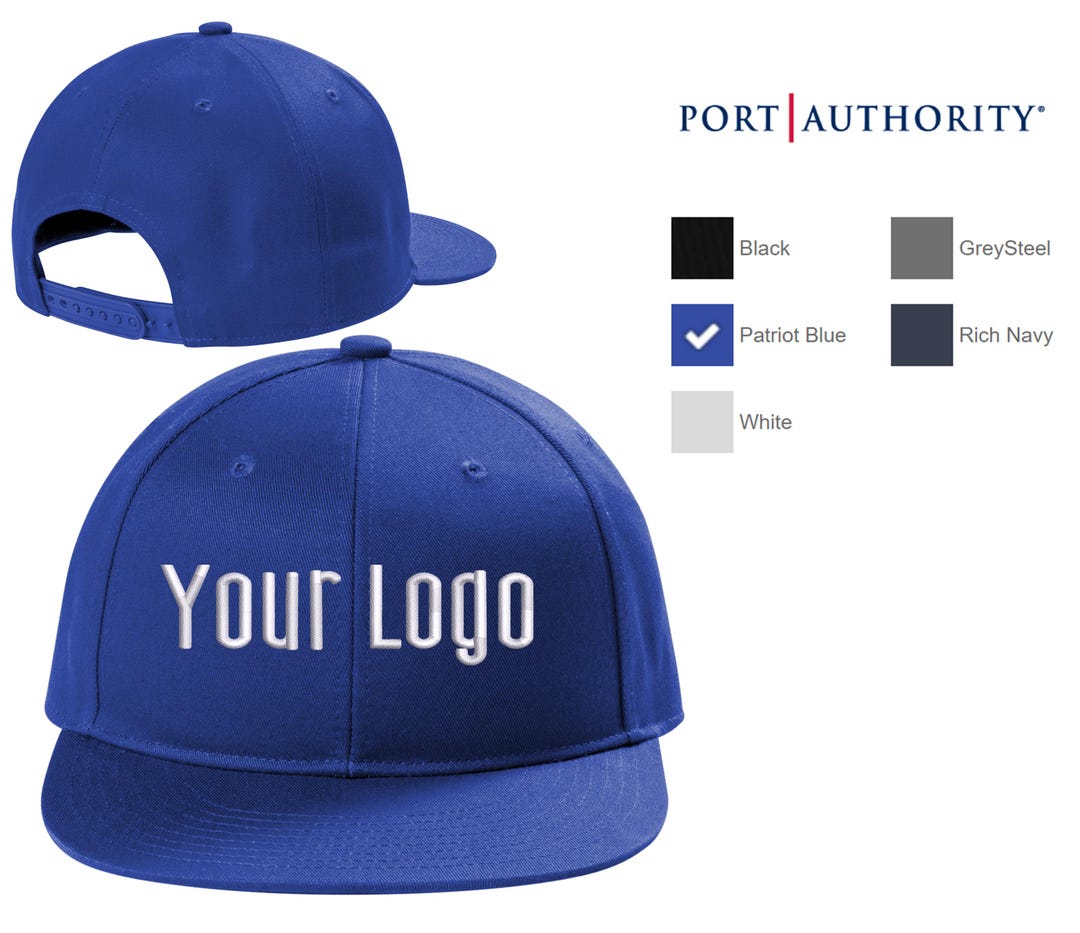 Port Authority Snapback Flat Bill Cap C406 Custom Embroidery Monogram ...