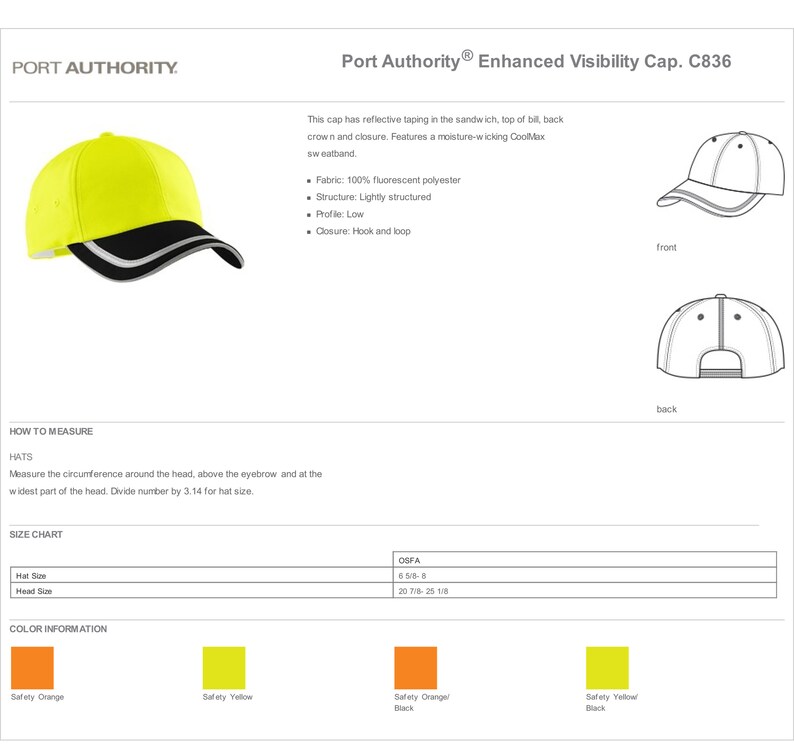 Custom Embroidered High Visibility Safety Cap - Personalized Baseball ...