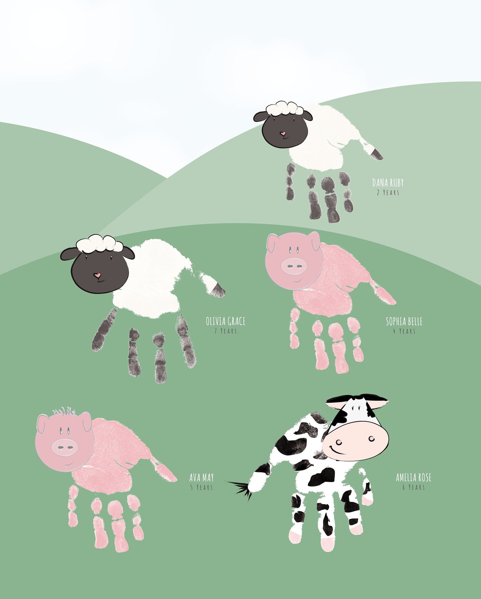 Handprint Keepsake Farm Animals Print Handprint Art Sibling - Etsy