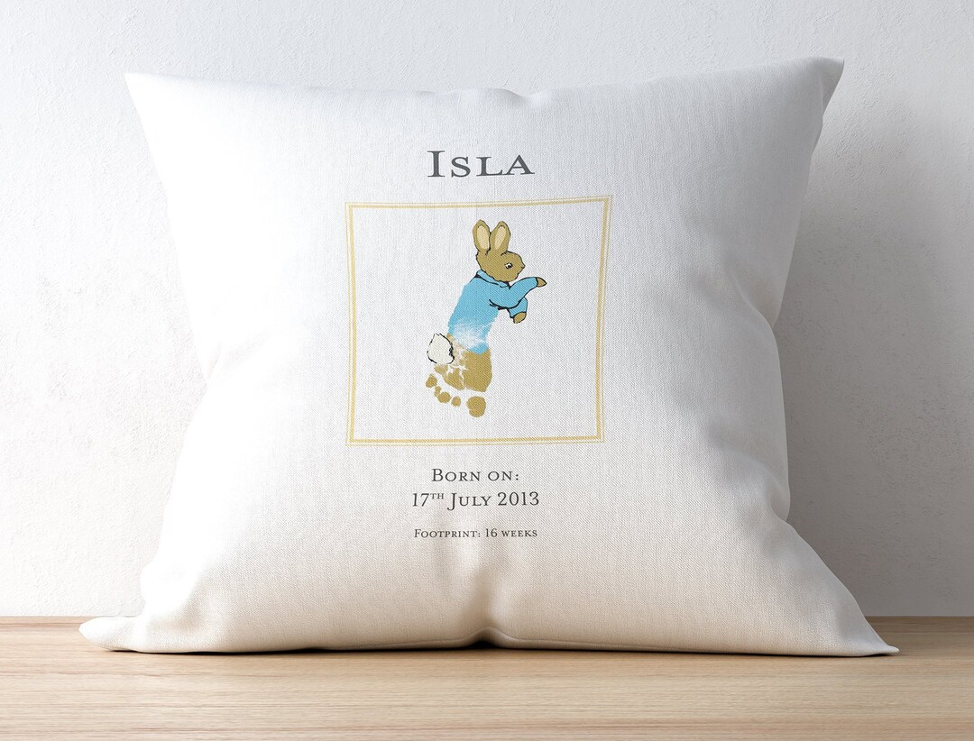 Peter Rabbit Pillow, Footprint Art, Footprint Keepsake, Peter Rabbit ...