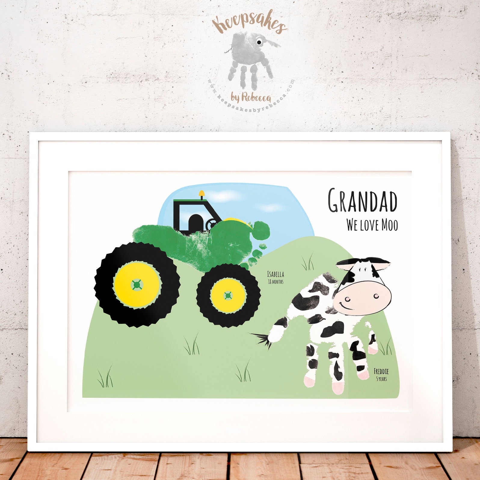 Personalised Tractor and Cow Print Handprint Art Daddy - Etsy