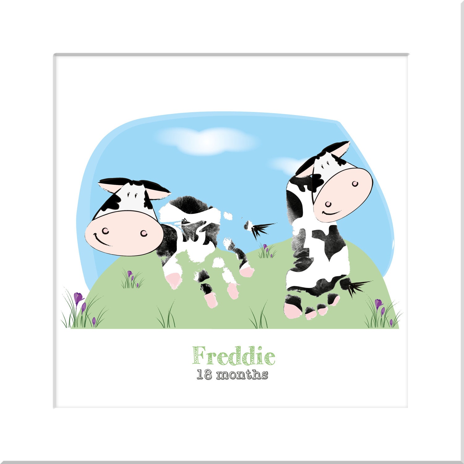 Handprint and footprint Cow farm picture Nursery picture | Etsy