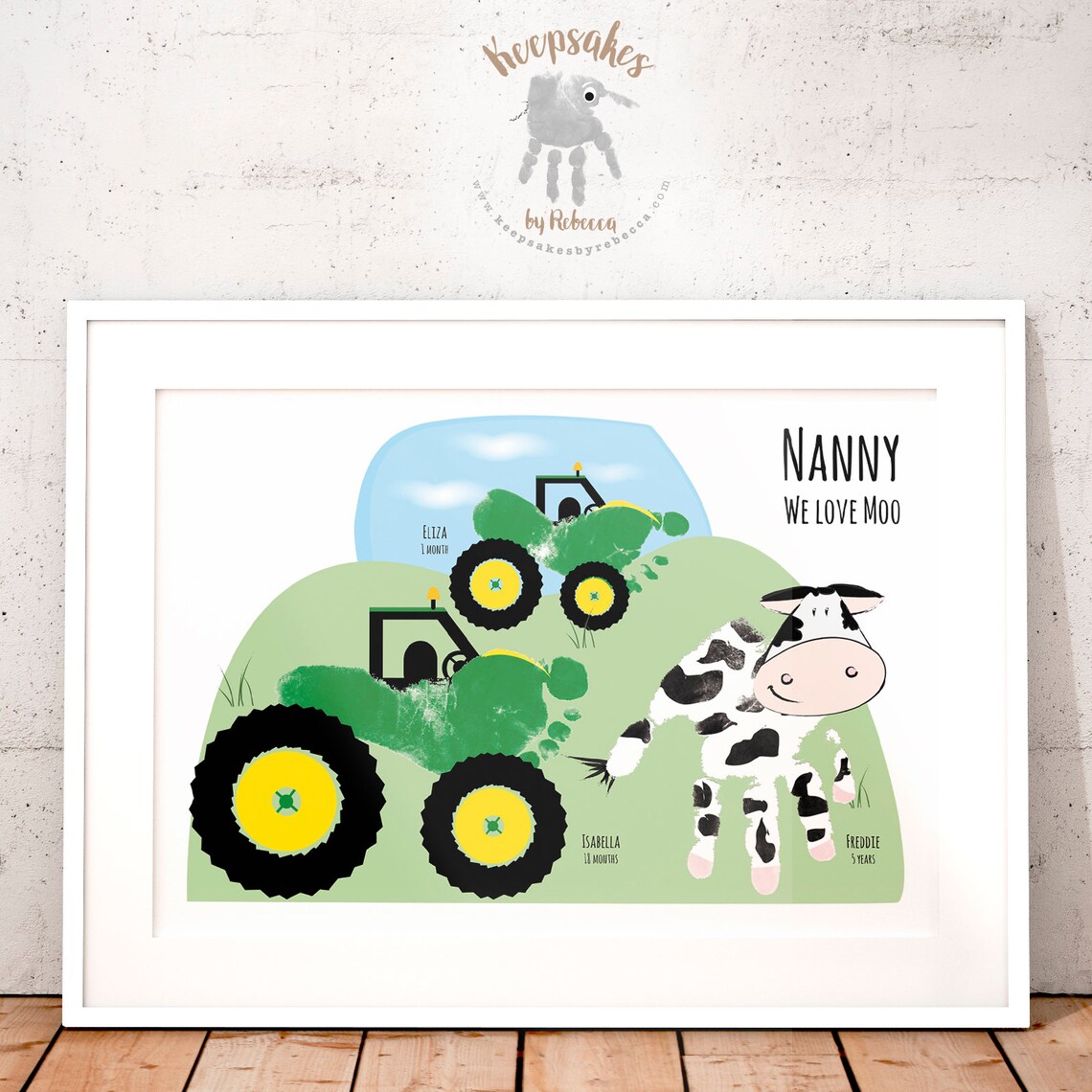 Personalised Tractor and Cow Print, Handprint Art, Daddy Keepsake Gift ...