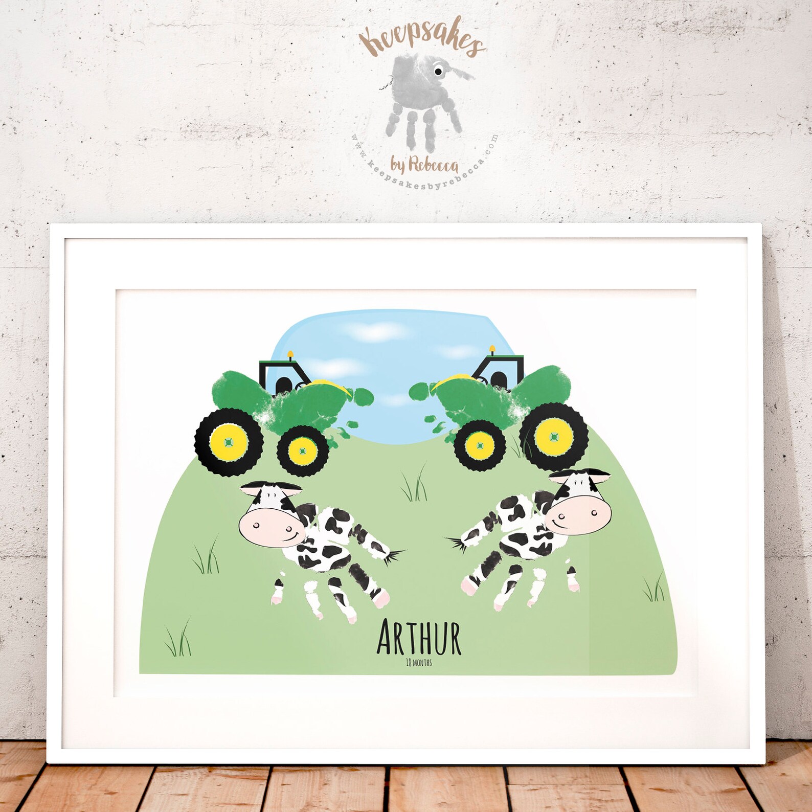 Personalised Tractor and Cow Print, Handprint Art, Daddy Keepsake Gift ...