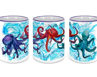 Blue Octopus Coffee Mug Striking Design, High-quality Ceramic Material ...
