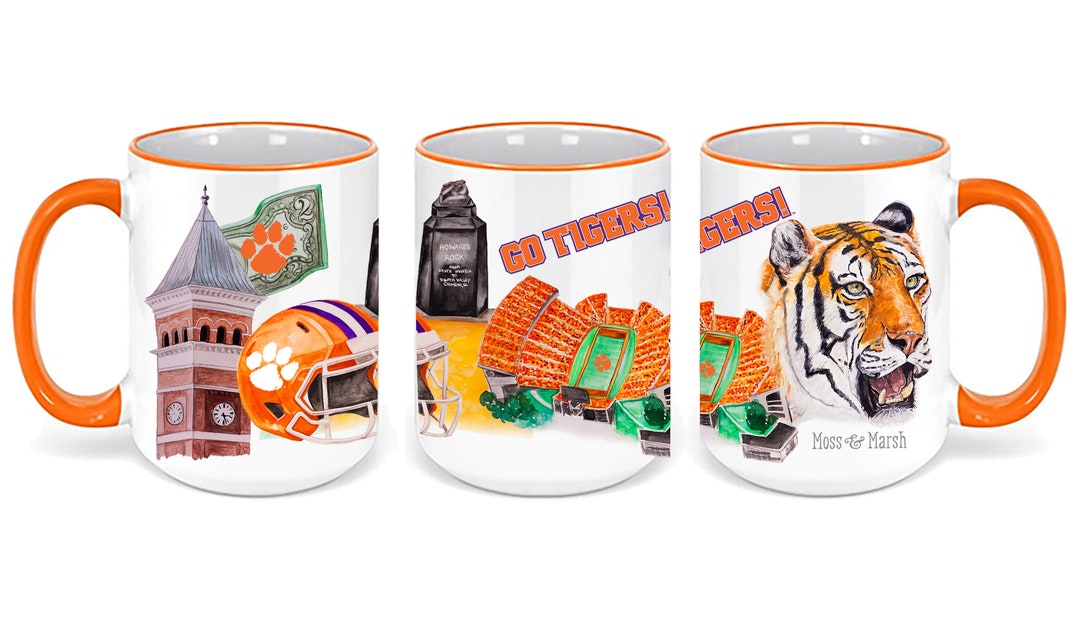 Clemson University Coffee Tea Mug - Clemson Watercolor Collage Mug ...