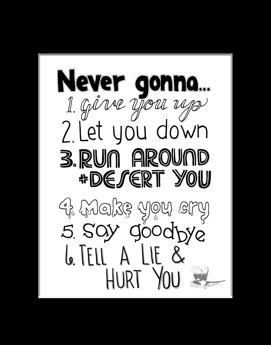 Rick Roll Typographic Print Matted | Etsy