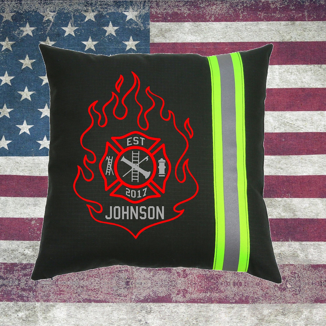 Firefighter Personalized BLACK Pillow With Flame and Maltese | Etsy