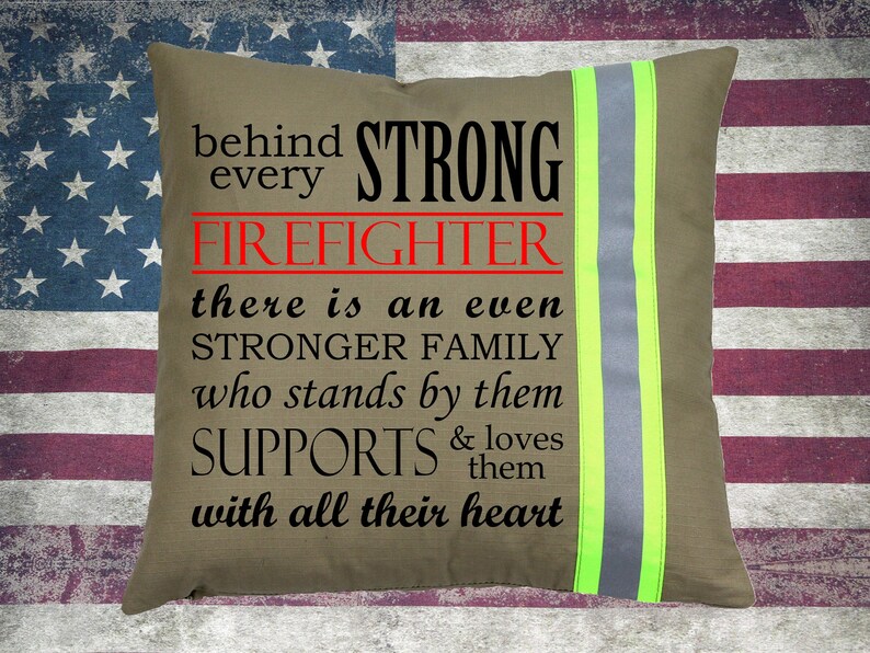 Firefighter TAN Pillow With Behind Every Strong Firefighter - Etsy