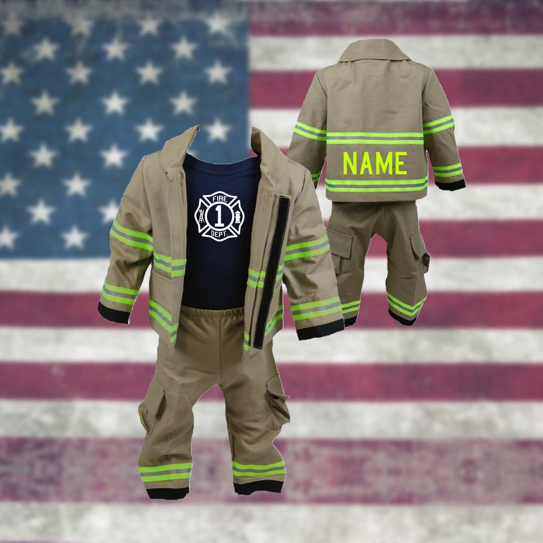 Firefighter Personalized Baby 3PC TAN Outfit Costume With BIRTHDAY ...