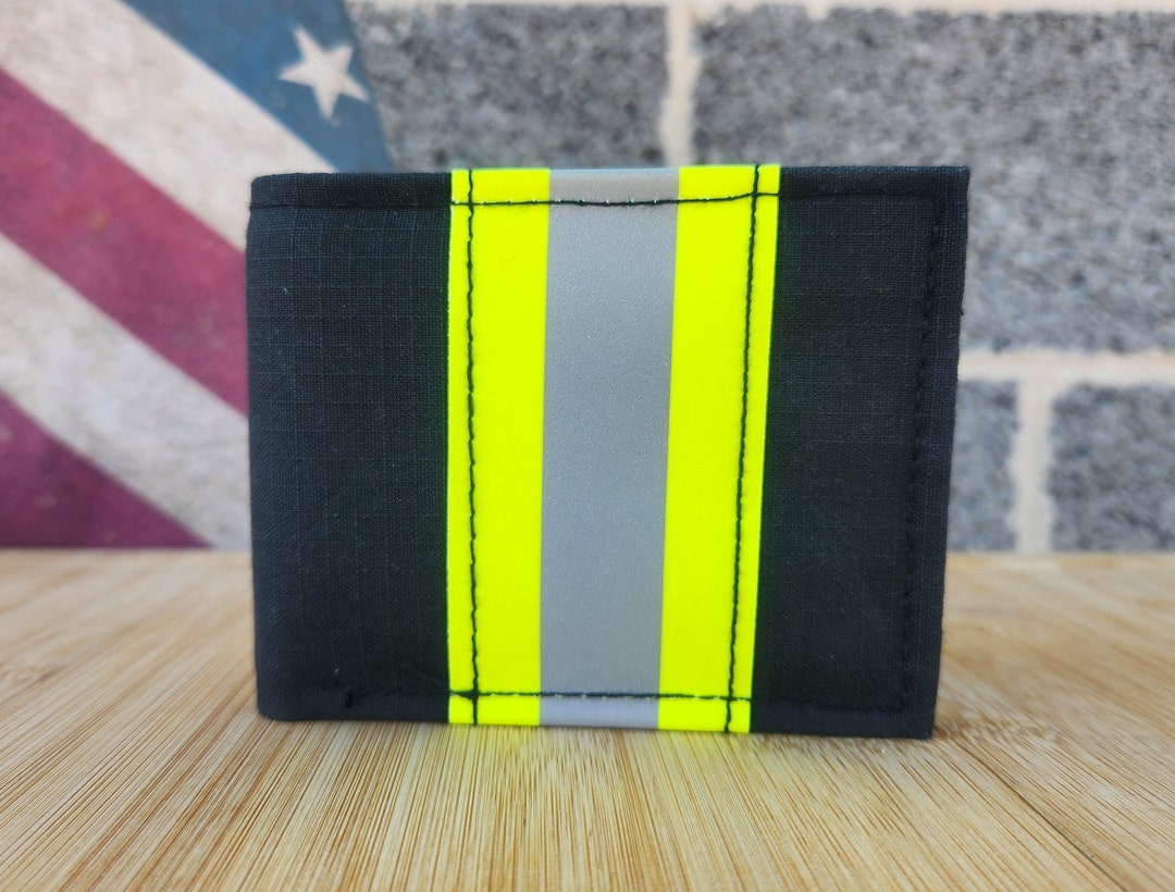 Firefighter BLACK Turn-out Gear Yellow Reflective Bi-fold Leather ...