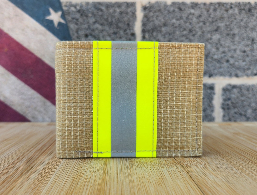 Firefighter TAN Turn-out Gear Yellow Reflective Bi-fold Leather Wallet ...