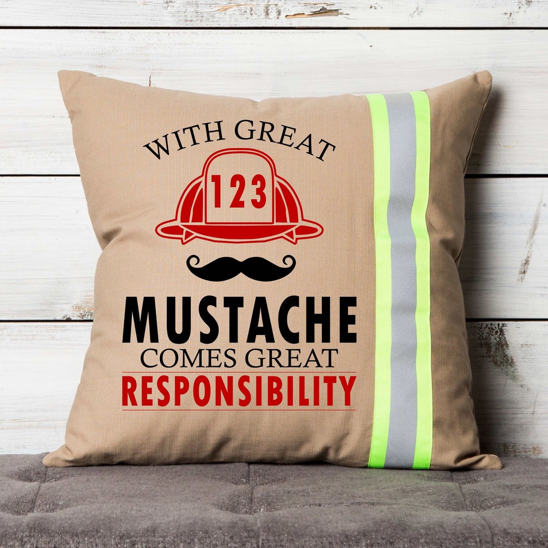 Personalized Firefighter Helmet and Mustache Throw Pillow - Etsy