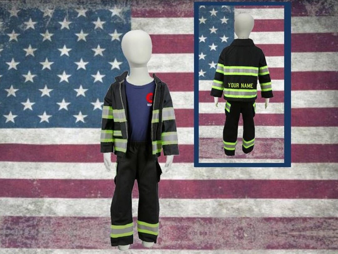 Firefighter Personalized Toddler 3PC BLACK Outfit Costume With - Etsy