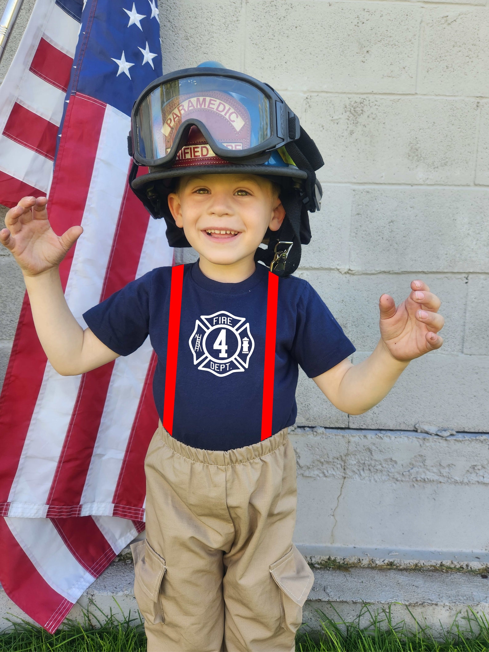 Personalized Firefighter Toddler 2PC TAN Outfit Costume With BIRTHDAY ...
