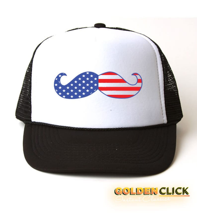 American Flag Moustache Trucker Hat - Etsy