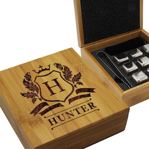 Monogram Whiskey Stone Set - Engraved Whiskey Stone Box - Personalized ...