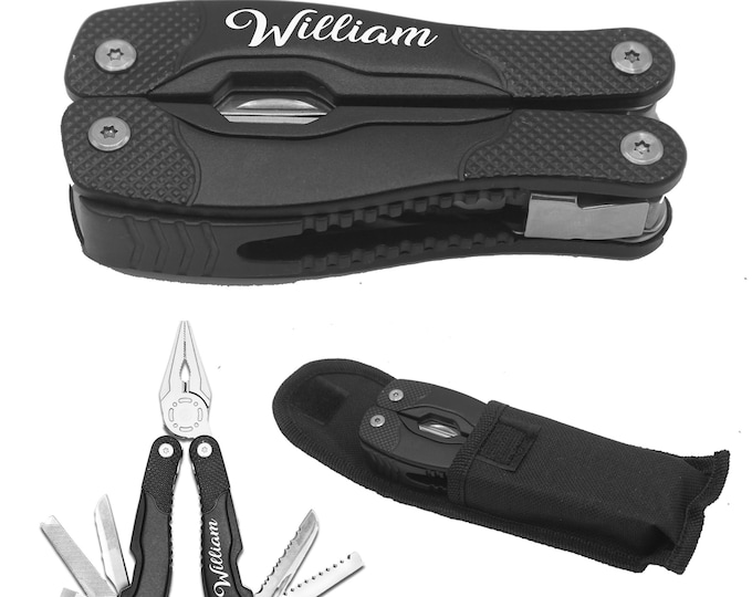 Personalized Multi Tool With Sheath and Belt Loop Black Multitool Knife Engraved Multi Tool ...
