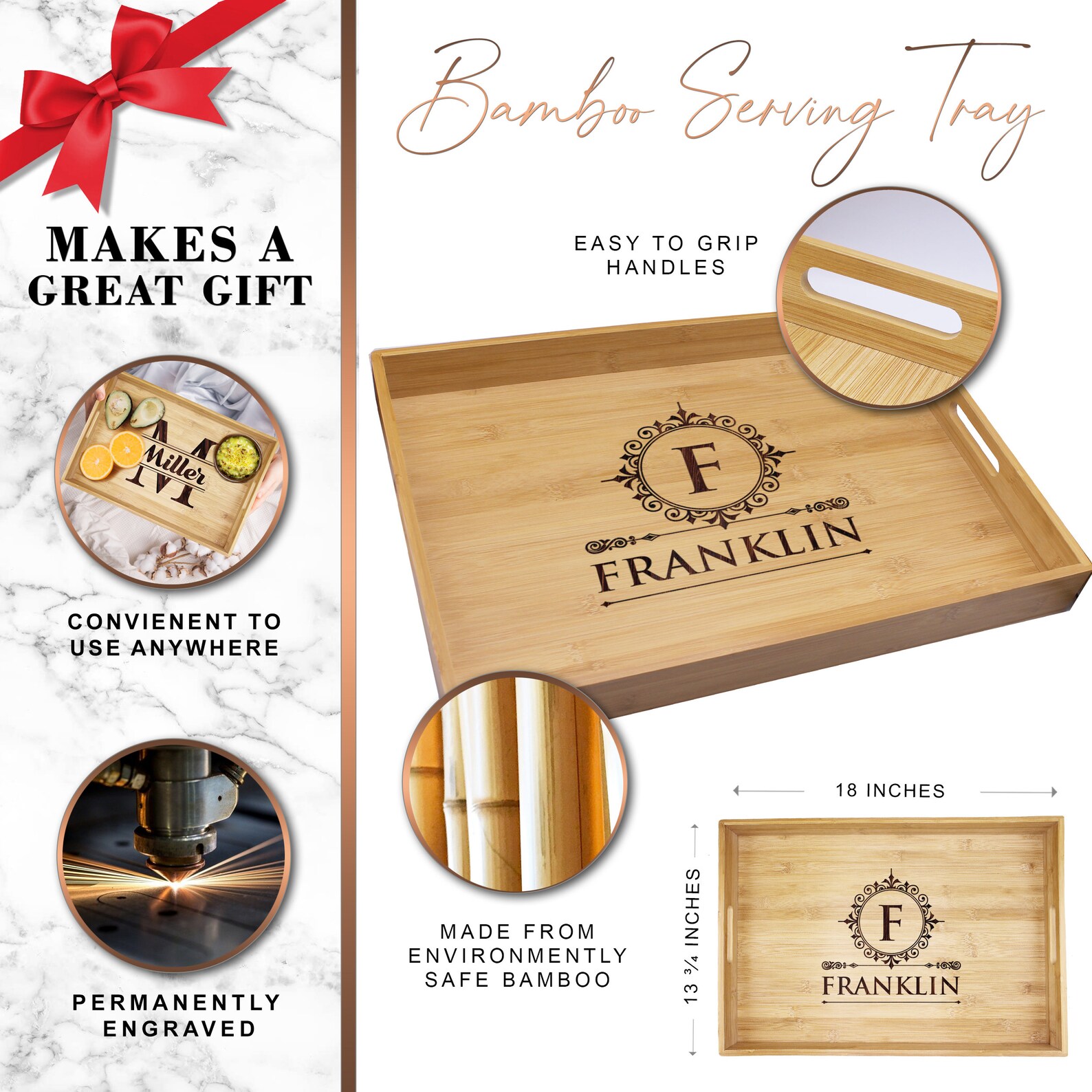 Serving Tray Wood Engraved Serving Tray Bamboo Serving Tray - Etsy