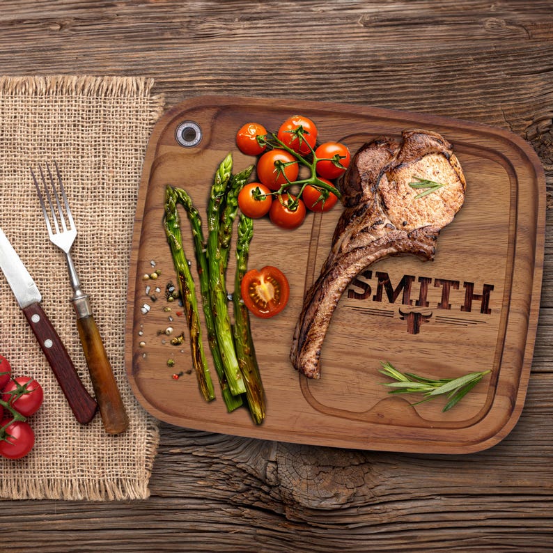 Personalized Steak Plate - Custom Steak Cutting Board - Rustic Steak ...