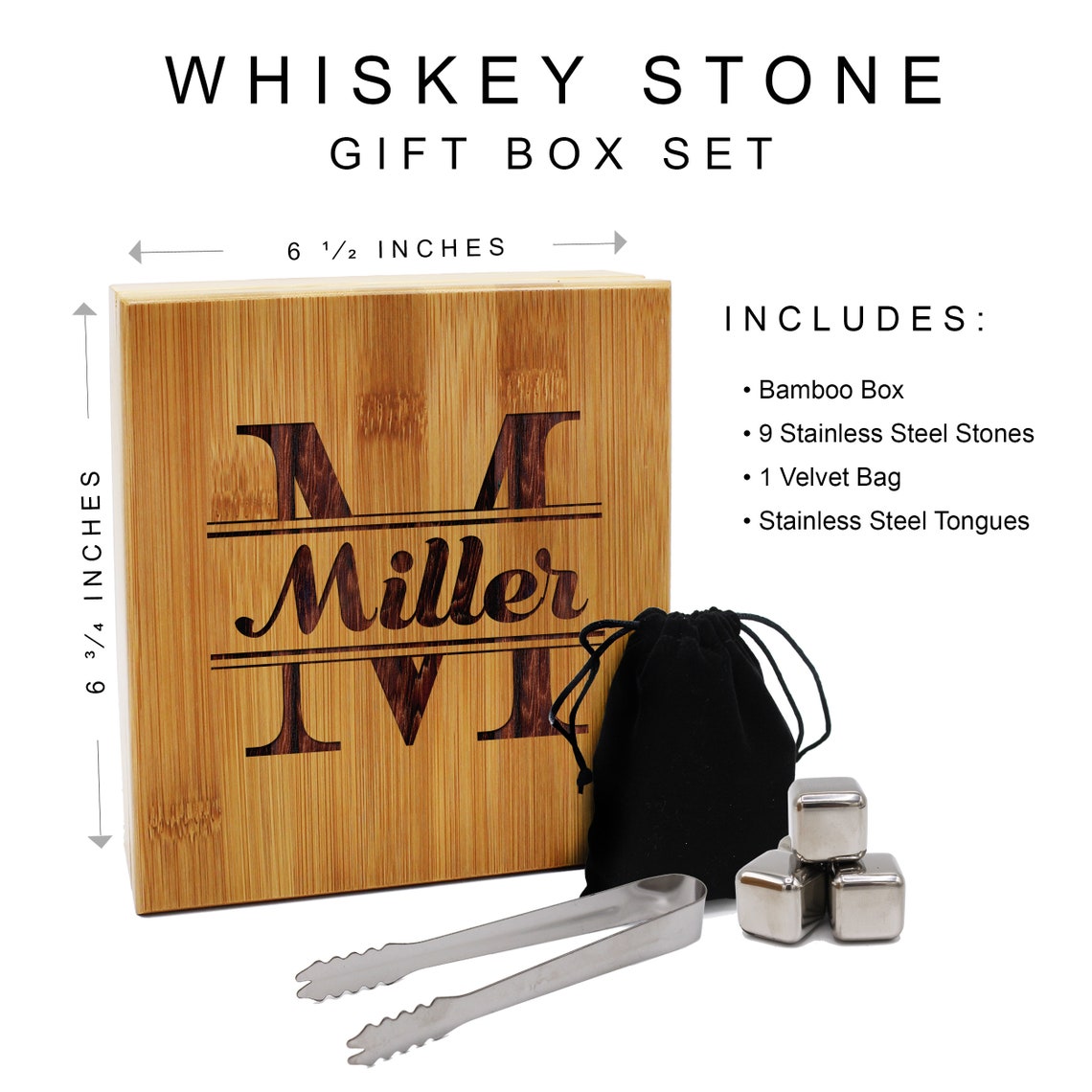 Monogram Whiskey Stone Set Engraved Whiskey Stone Box - Etsy