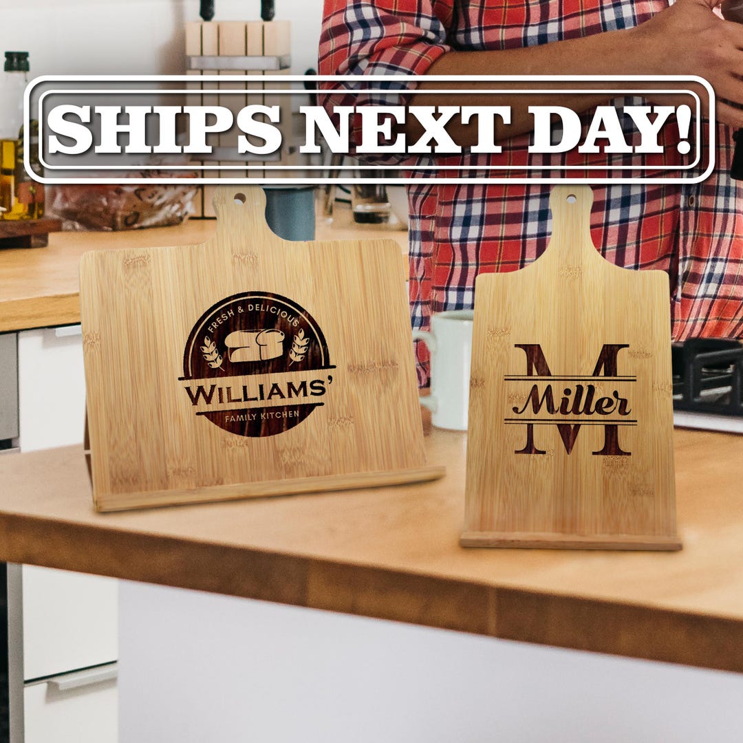 Engraved Cookbook Holder - Wood Cook Book Stand - Customized Kitchen ...