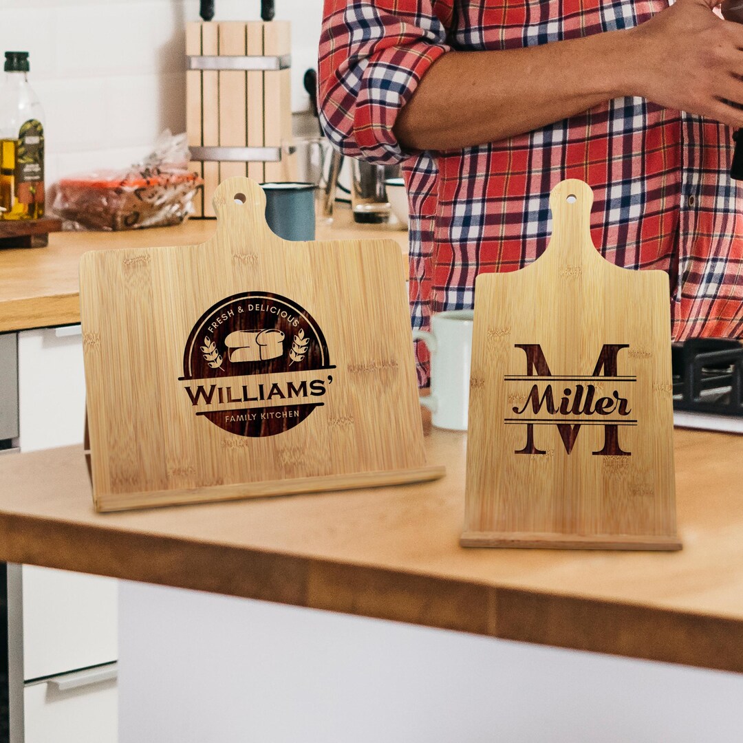 Engraved Cookbook Holder Wood Cook Book Stand Customized Kitchen Gift ...