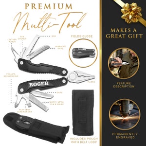 Personalized Multi Tool With Sheath and Belt Loop - Black Multitool Knife - Engraved Multi Tool ...
