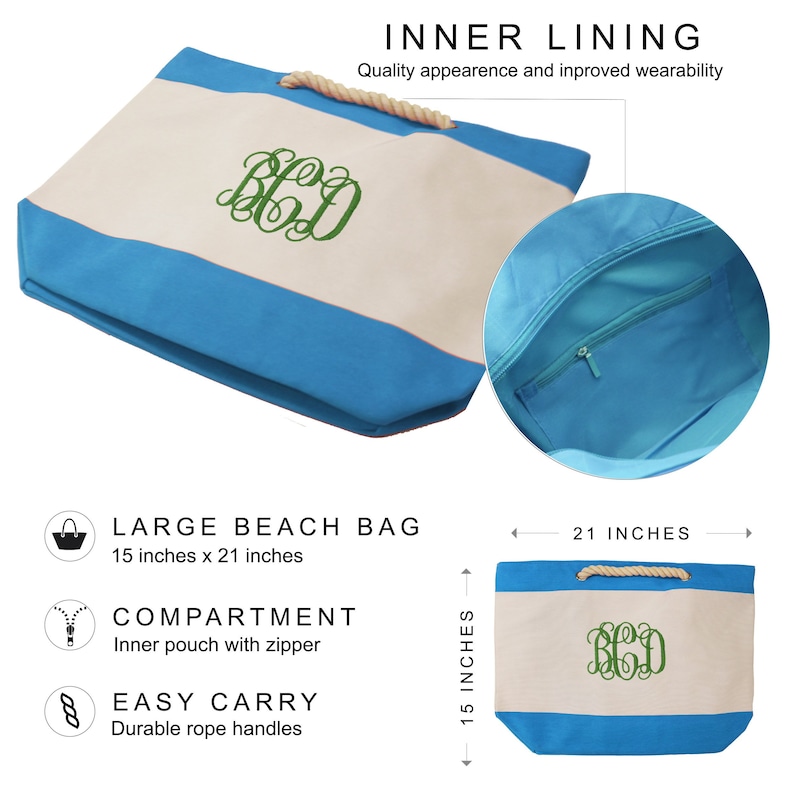 Monogram Beach Bag Embroidered Beach Bag Personalized - Etsy