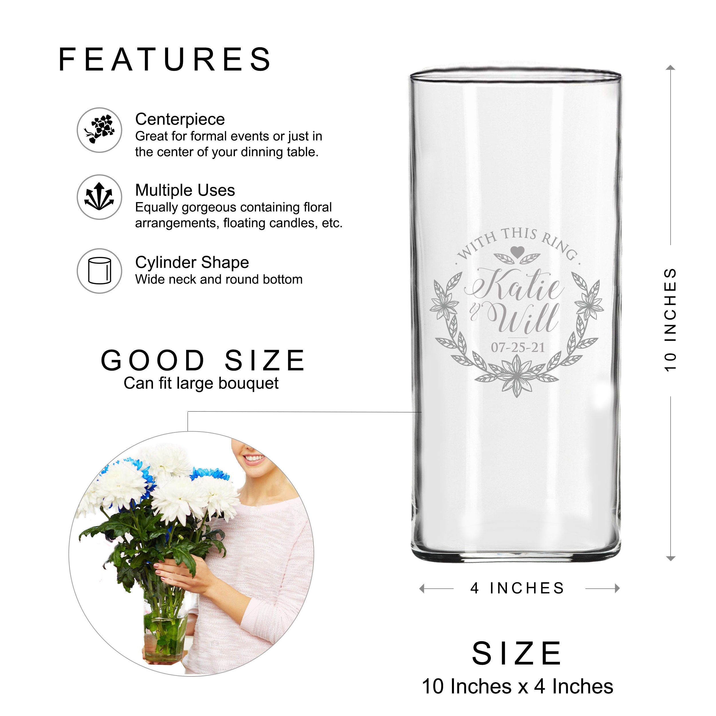 Engraved Flower Vase Personalized Flower Vase Customized | Etsy