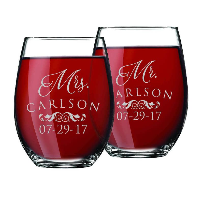 Custom Stemless Wine Glasses Personalized Wine Glasses Mr | Etsy