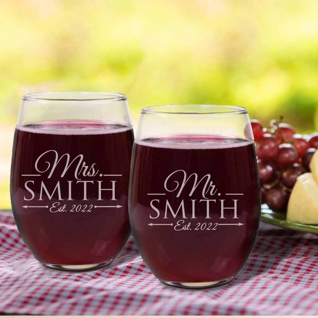 Custom Stemless Wine Glasses, Personalized Wine Glasses, Mr and Mrs ...