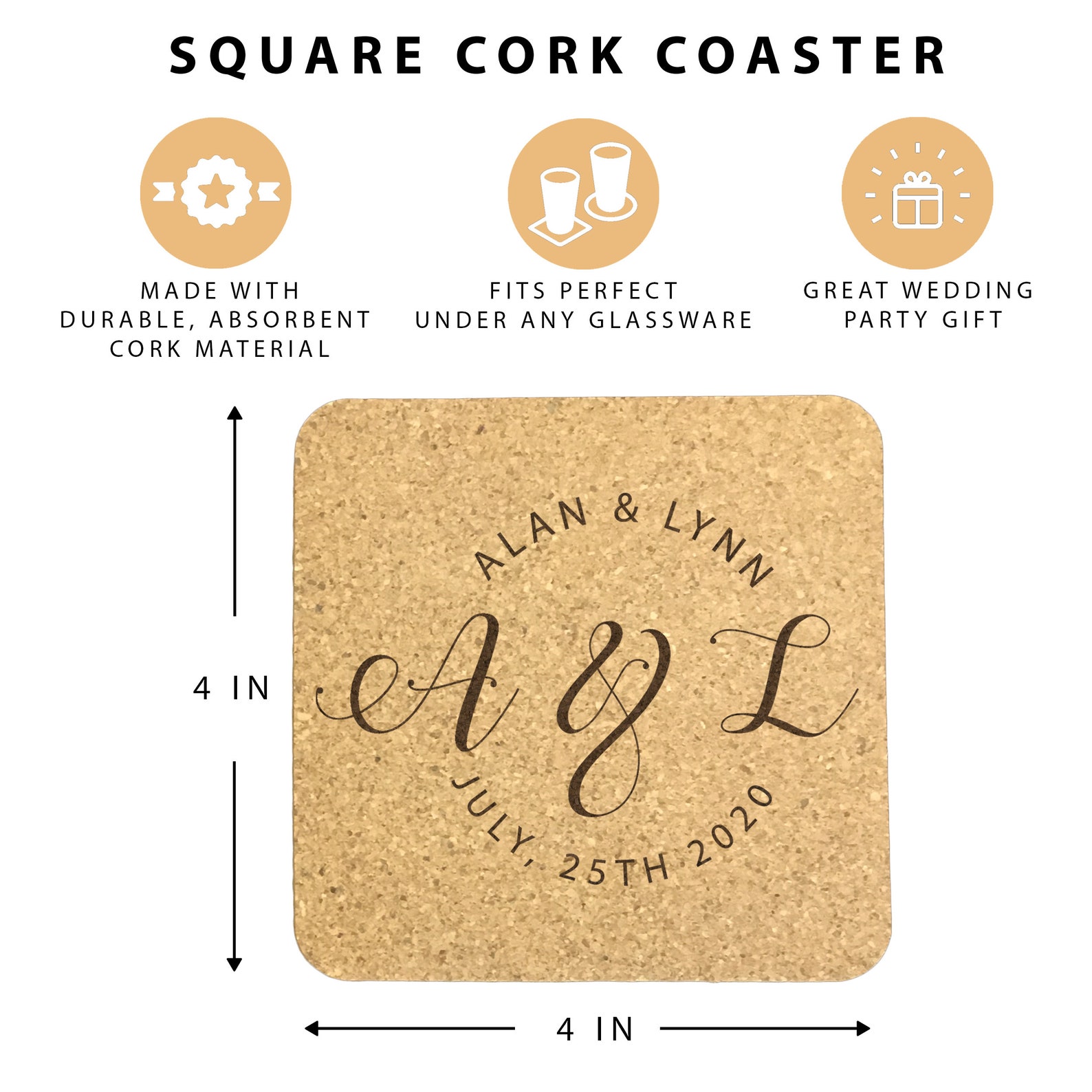 Custom Wedding Coaster Favors Monogrammed Cork Coasters | Etsy