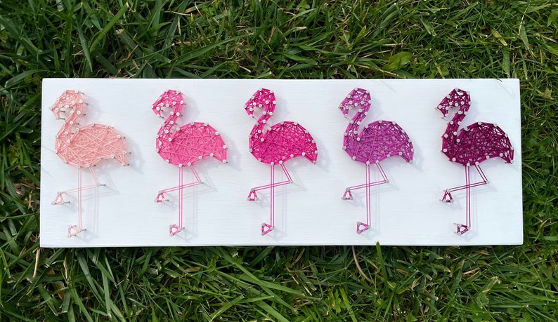 5 Flamingos Ombré String Art // Five Flamingo Decor - Etsy